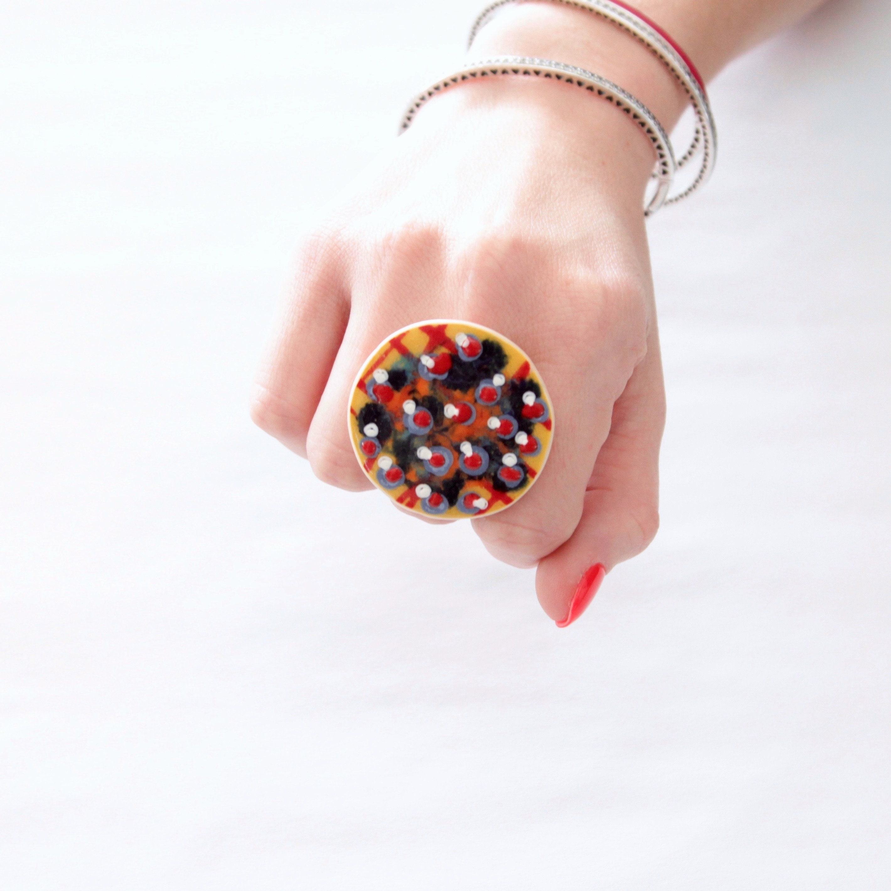 Ceramic ring Abstract Art Statement Ring Australian Art | Etsy