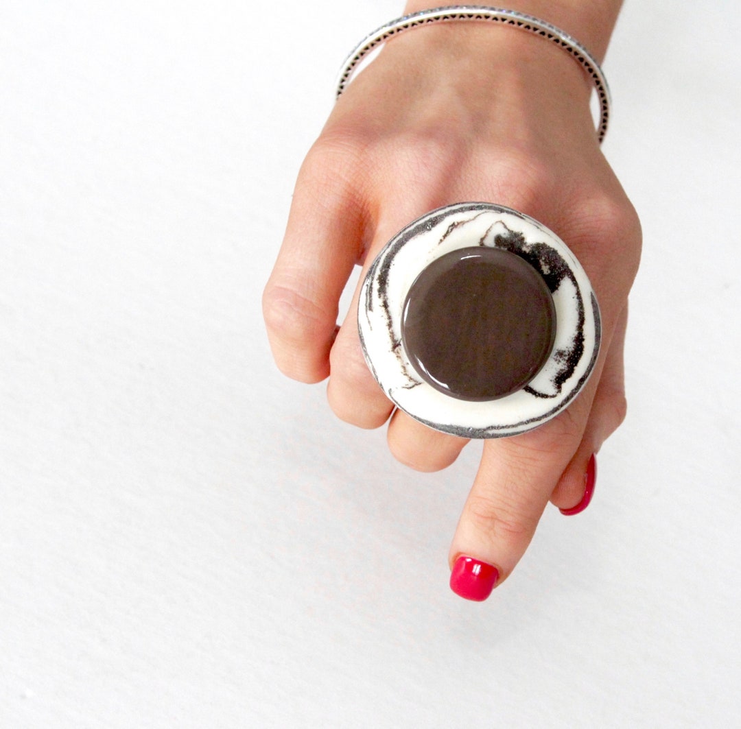 Marbled Ring, Ceramic Statement Ring - Large Ring, Unique Jewelry, Big ...