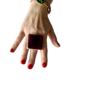 Big Ring, Fused Glass Jewelry, Maroon Marbled Ring, Statement Jewelry ...