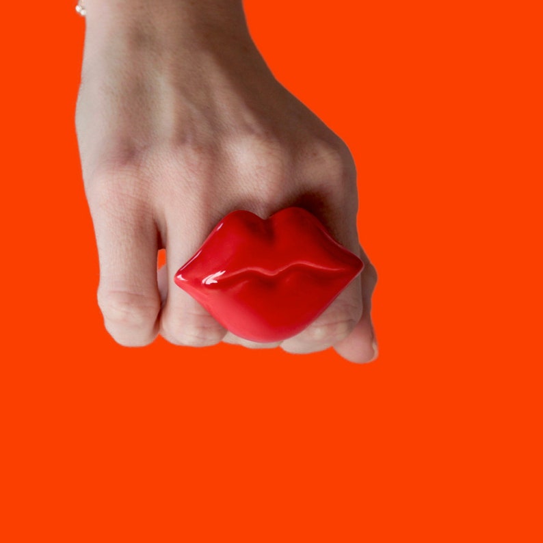Lip Ring Red Ceramic Ring Statement Ring Red Lips Harajuka | Etsy