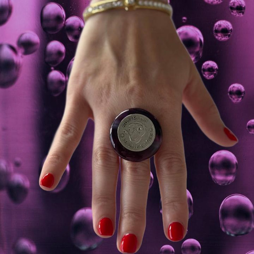 Australia Coin Ring, Fused Glass Ring, Vintage Coin, Vintage Ring ...