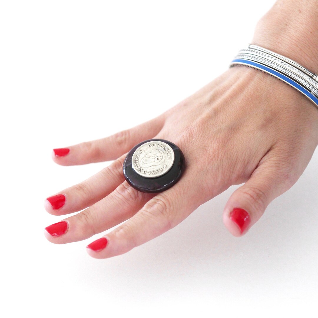 Australia Coin Ring Fused Glass Ring Vintage Coin Vintage - Etsy