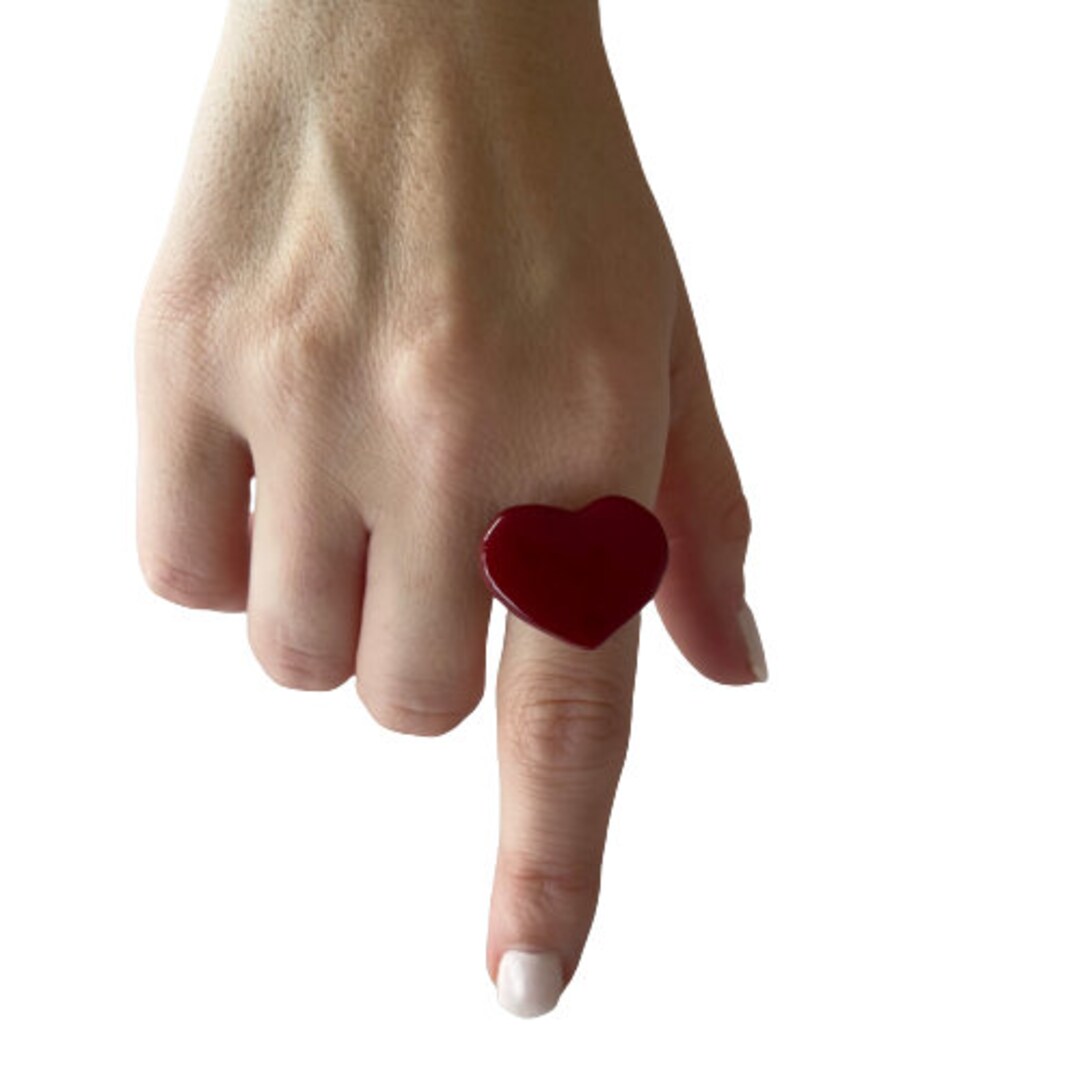 Maroon Heart Ring, Fused Glass Ring, Gift for Her, Maroon Ring, Love ...
