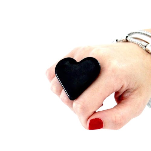 Statement Ring, Ceramic Ring, Black Heart Ring - Large Ring, Big Ring ...