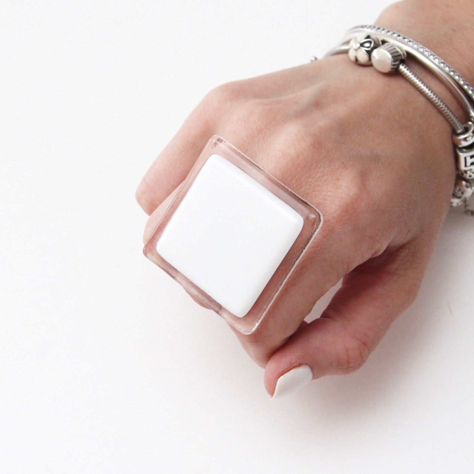 Large Ring Gift Idea for Her White Ring New Year Fashion - Etsy