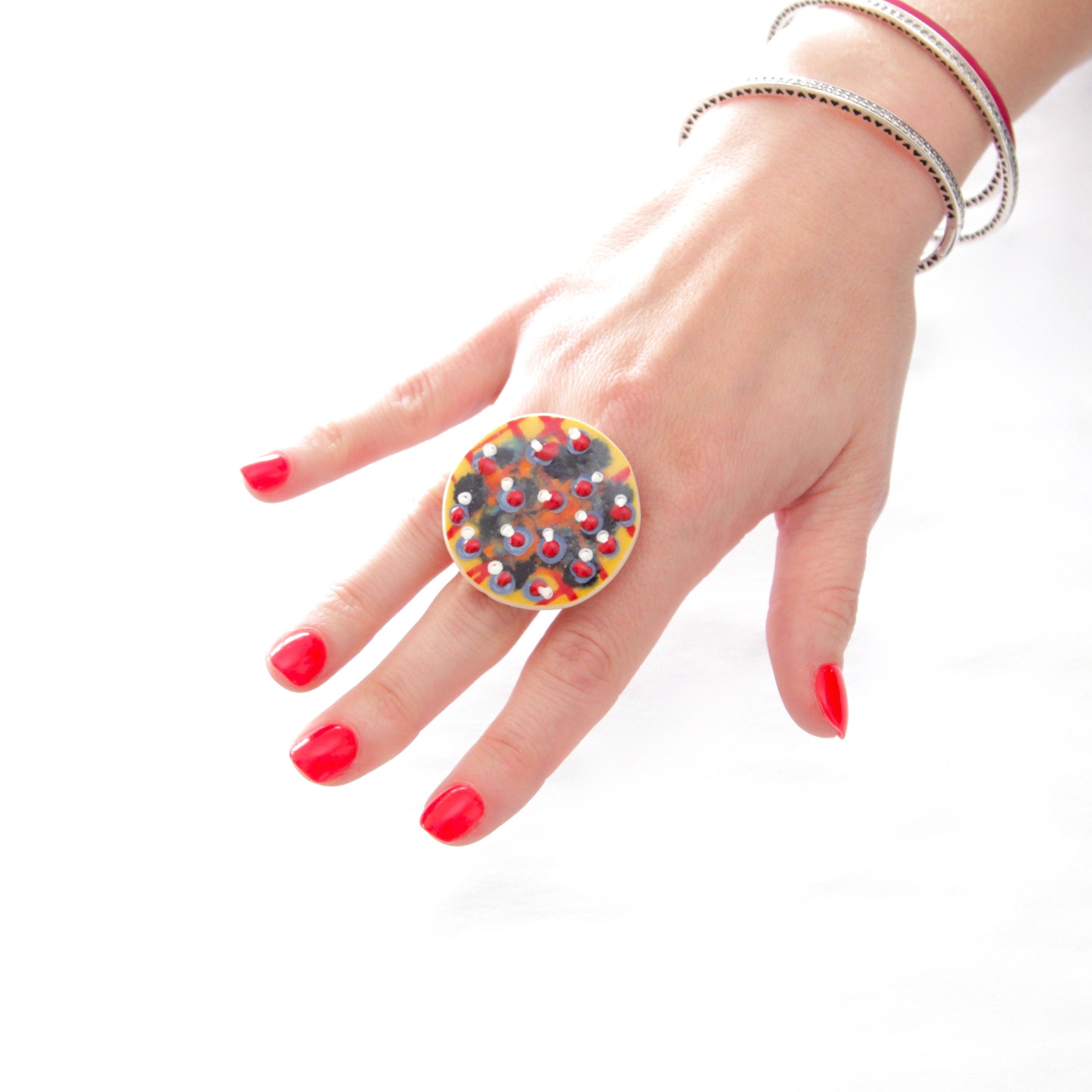 Ceramic ring Abstract Art Statement Ring Australian Art | Etsy