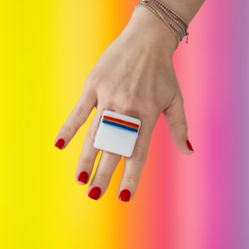 LGBT Gifts, Rainbow Ring, Fused Glass Ring, Gay Pride Ring, LGBT ...