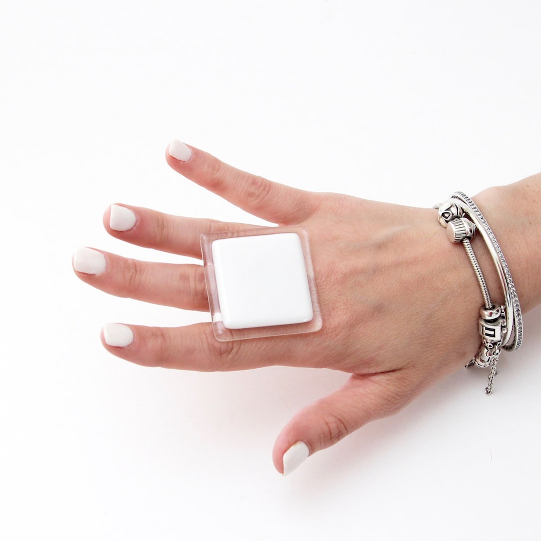 Large Ring Gift Idea for Her - White Ring, New Year Fashion, Big Ring ...