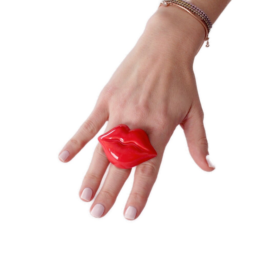 Lip Ring, Red Ceramic Ring, Statement Ring, Red Lips, Harajuka Fashion ...