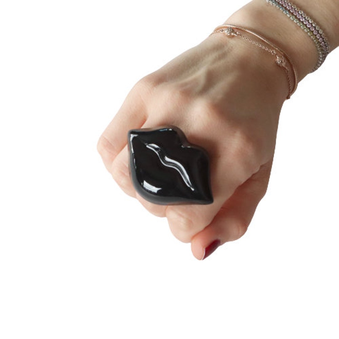 Lip Ring, Black Ceramic Ring, Statement Ring, Black Lips, Harajuka ...
