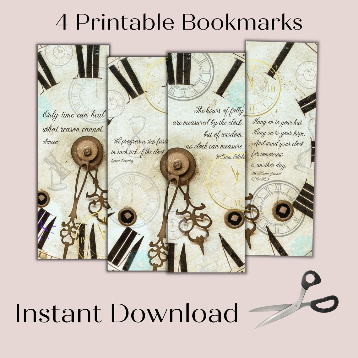 Clock Themed Bookmarks, Bookmark, Bookmark Set, Printable Bookmark ...