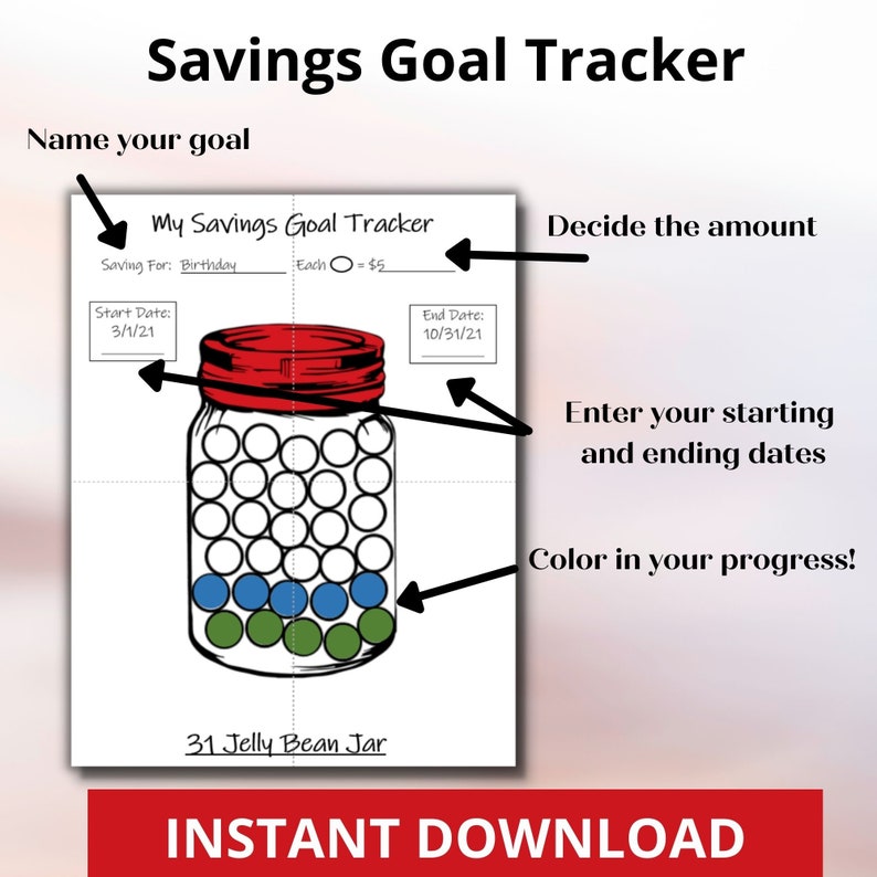 Savings Tracker Printable Mason Jars, Color in Your Financial Goals - Etsy