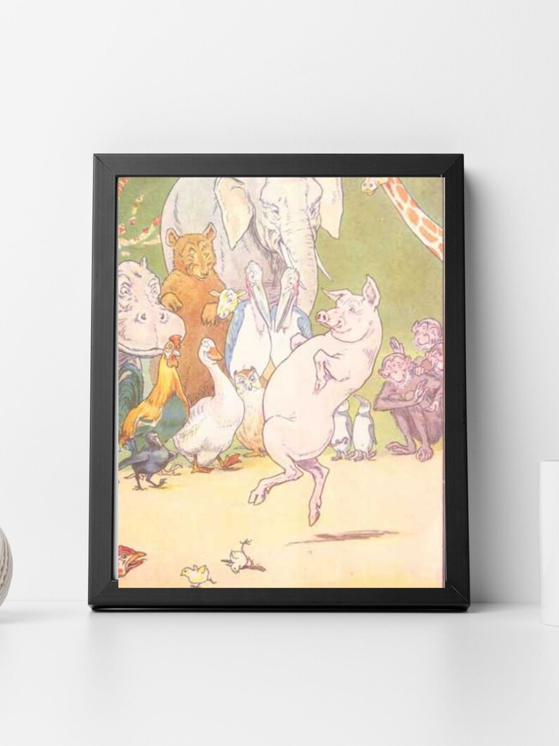 Animal Theme, Dancing Pig, Nursery Room Child Decor, Printable, Antique ...
