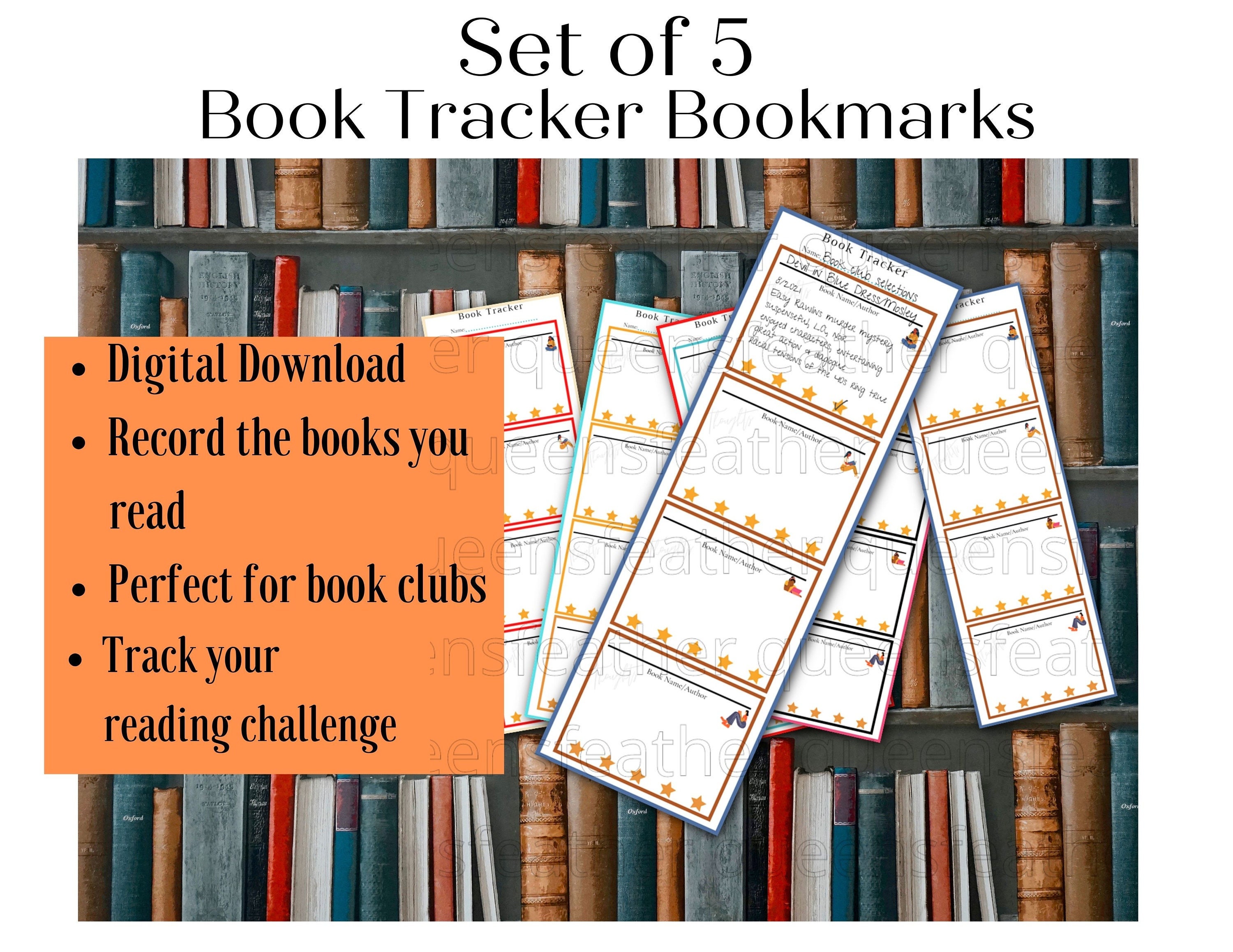 Printable Book Tracker Bookmark, Digital Bookmarks, Bookmarks for ...