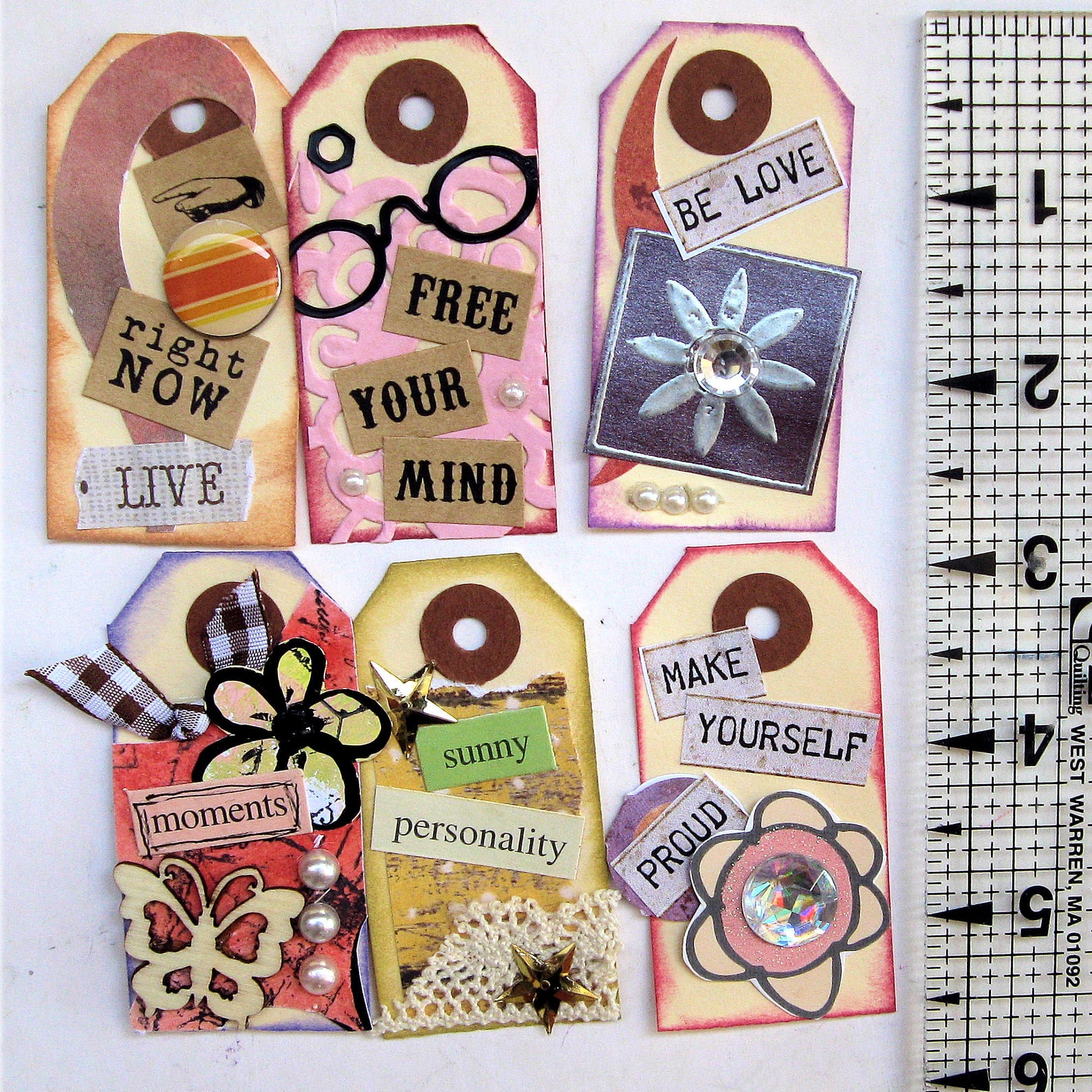 Mixed Media Tags, Set of 6 Mini Tags, Artistic Tags With Captions and ...