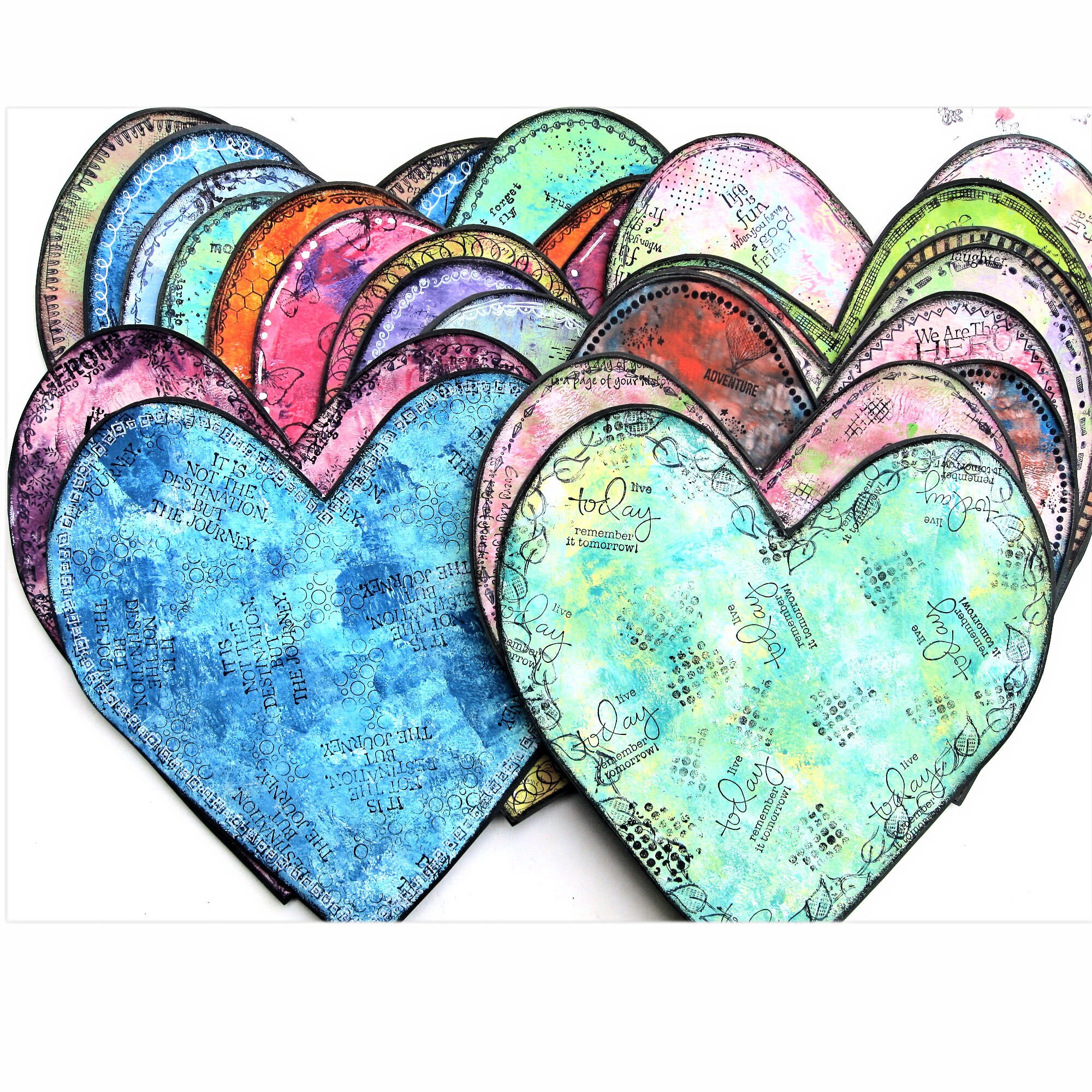 Set of 4 Hearts Painted Hearts Mixed Media Supply Scrapbook | Etsy
