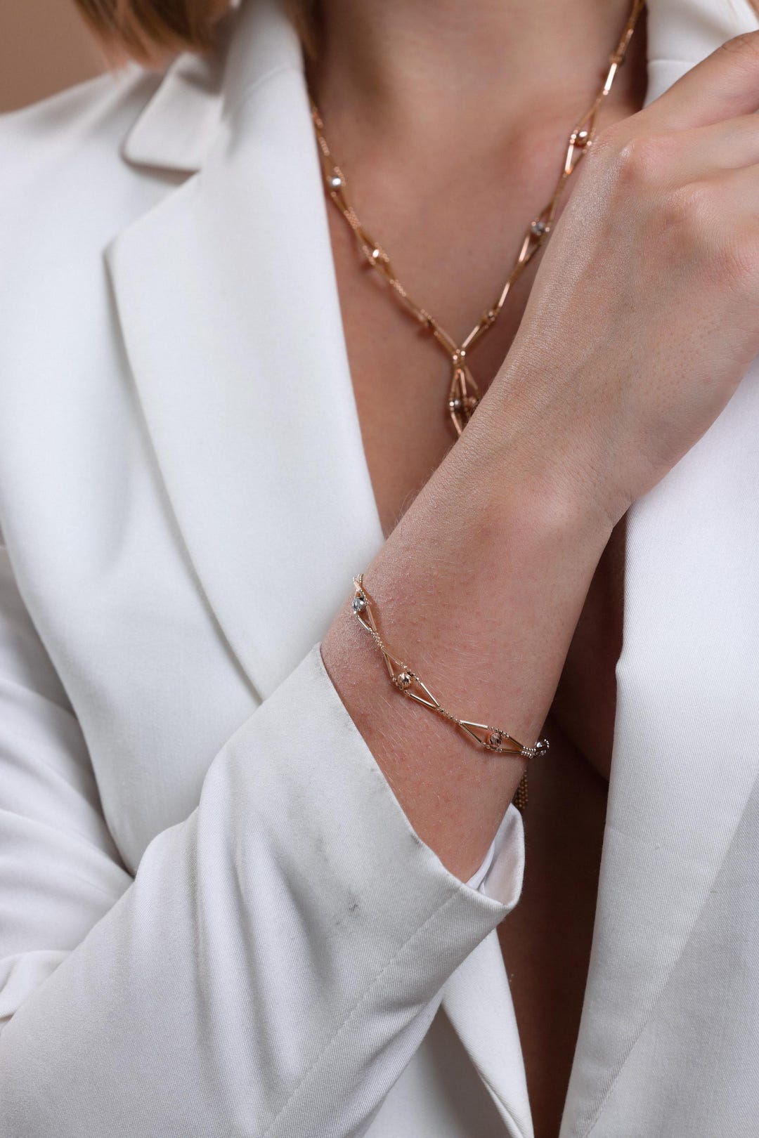 14k Solid Gold Dorica Necklace Set - Necklace, Bracelet and Earring ...