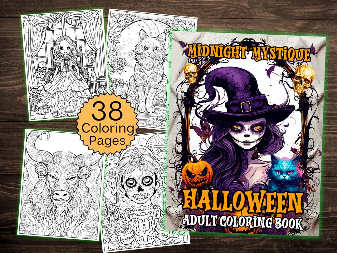 Midnight Mystique: Halloween Adult Coloring Book, 38 Printable Pages ...