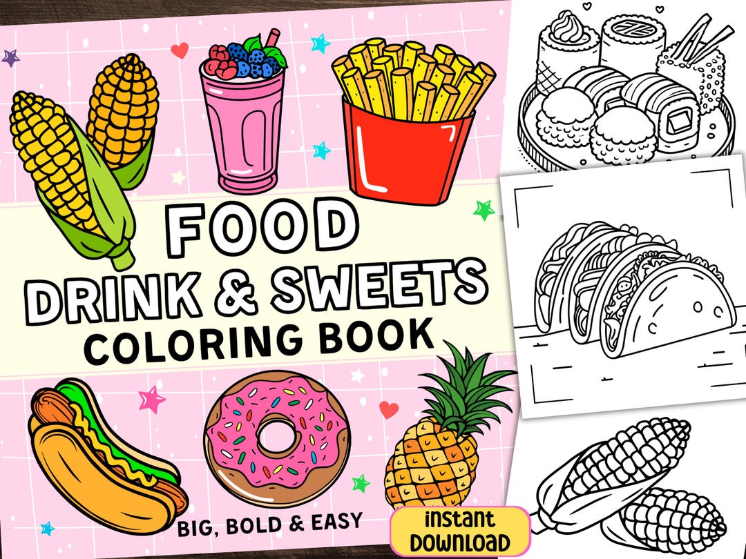 Food, Drinks, and Sweets Coloring Book: 53 Relaxing, Cozy ...