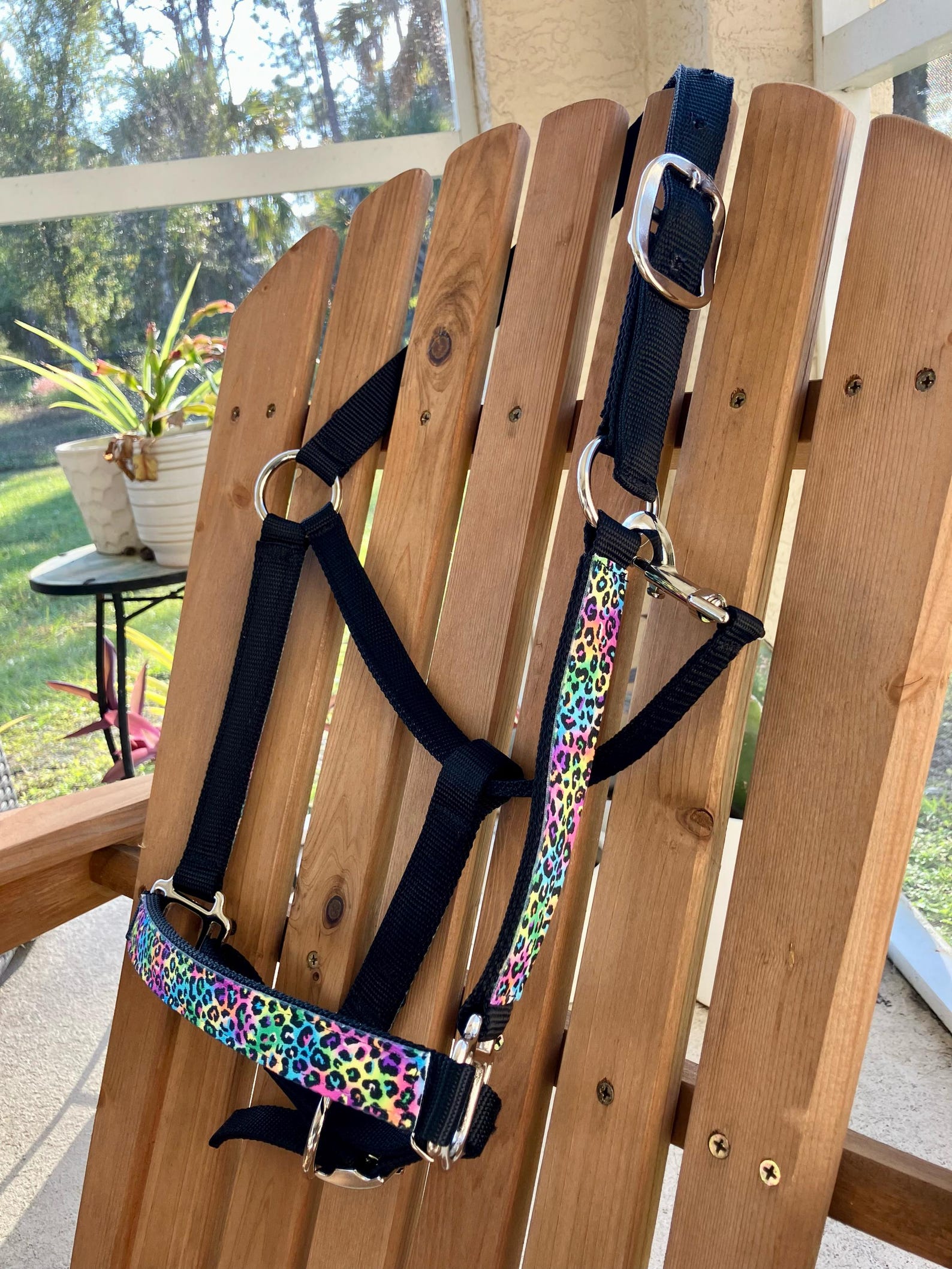 Rainbow Leopard Print Pattered Horse Halter, Personalized Embroidered ...