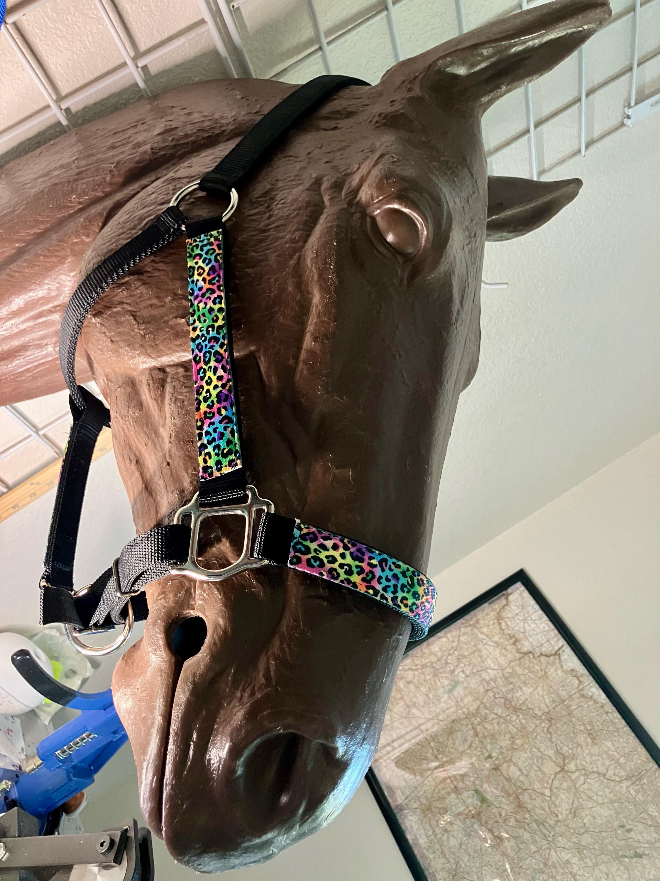 Rainbow Leopard Print Pattered Horse Halter, Personalized Embroidered ...