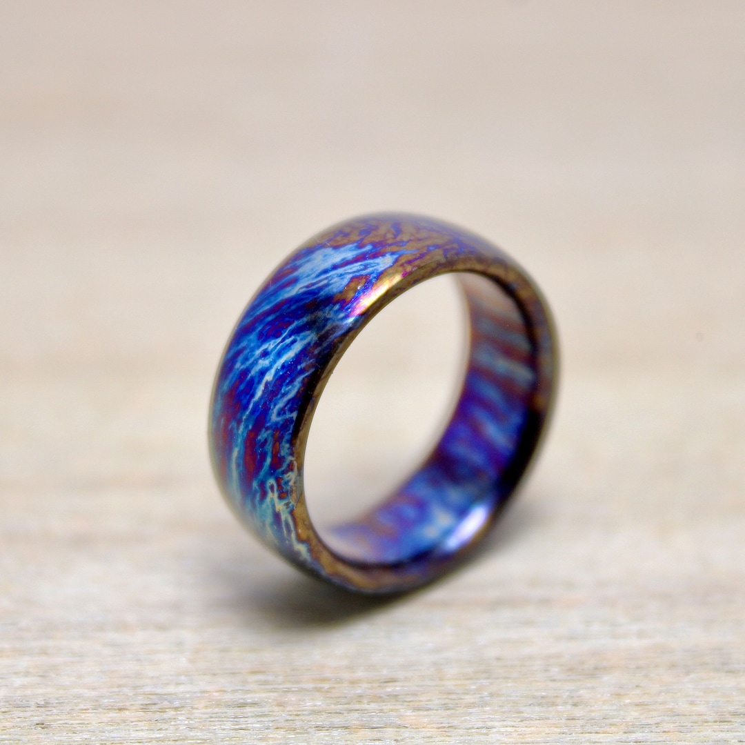 Colorful Titanium Heat Anodized Handmade Wedding Band Domed Unique ...