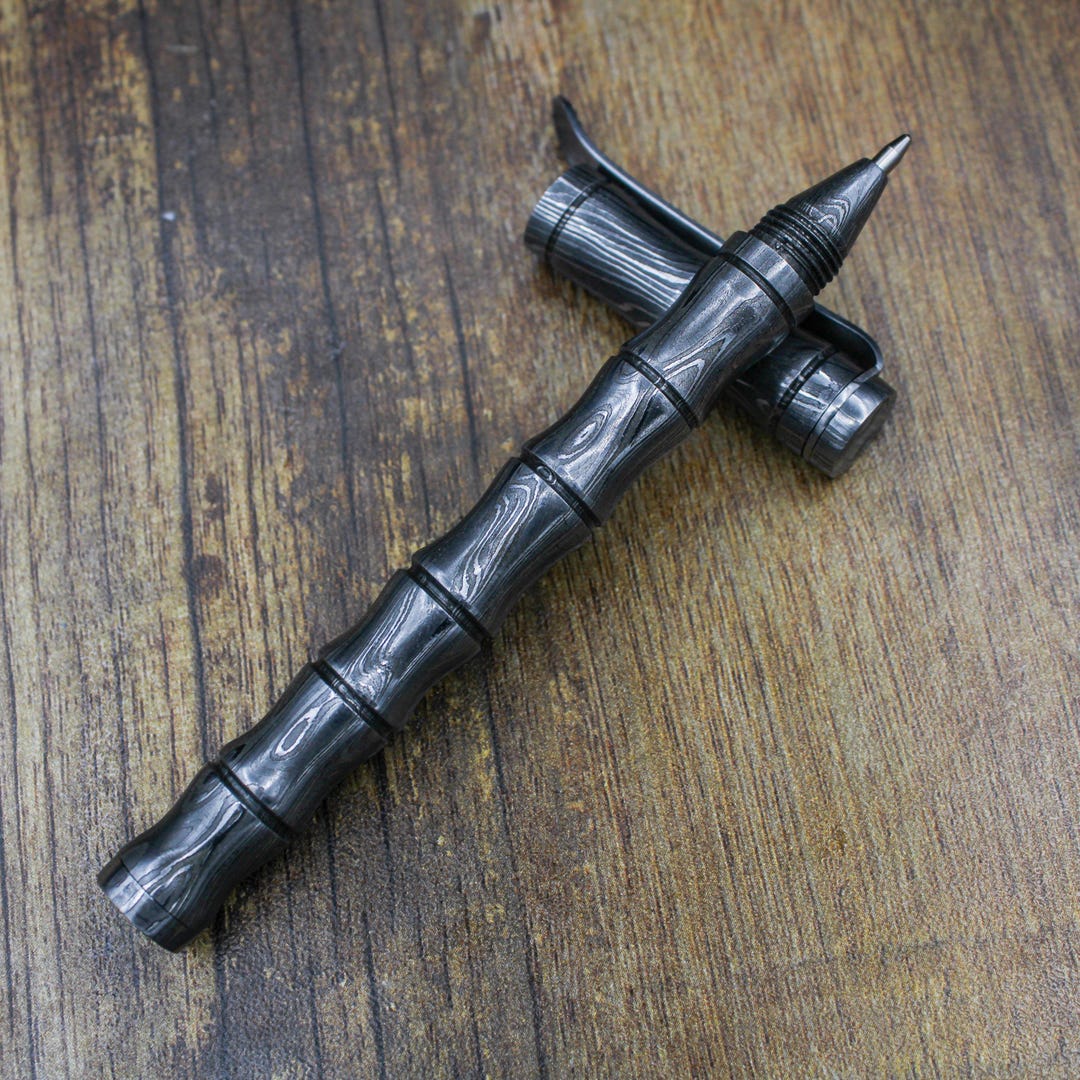 Damascus Steel Pen Bamboo Style Hand Forged Vintage Pen Damascus Steel ...
