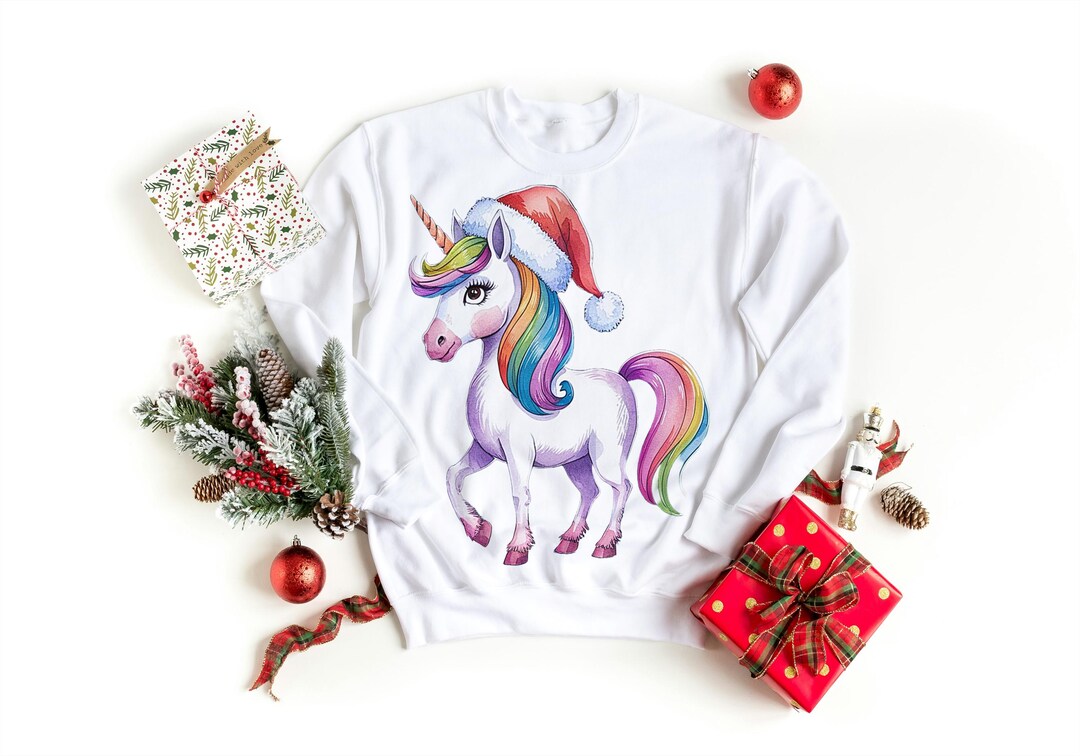 Watercolor Christmas Unicorn Clipart: Rainbow Holiday Illustration ...