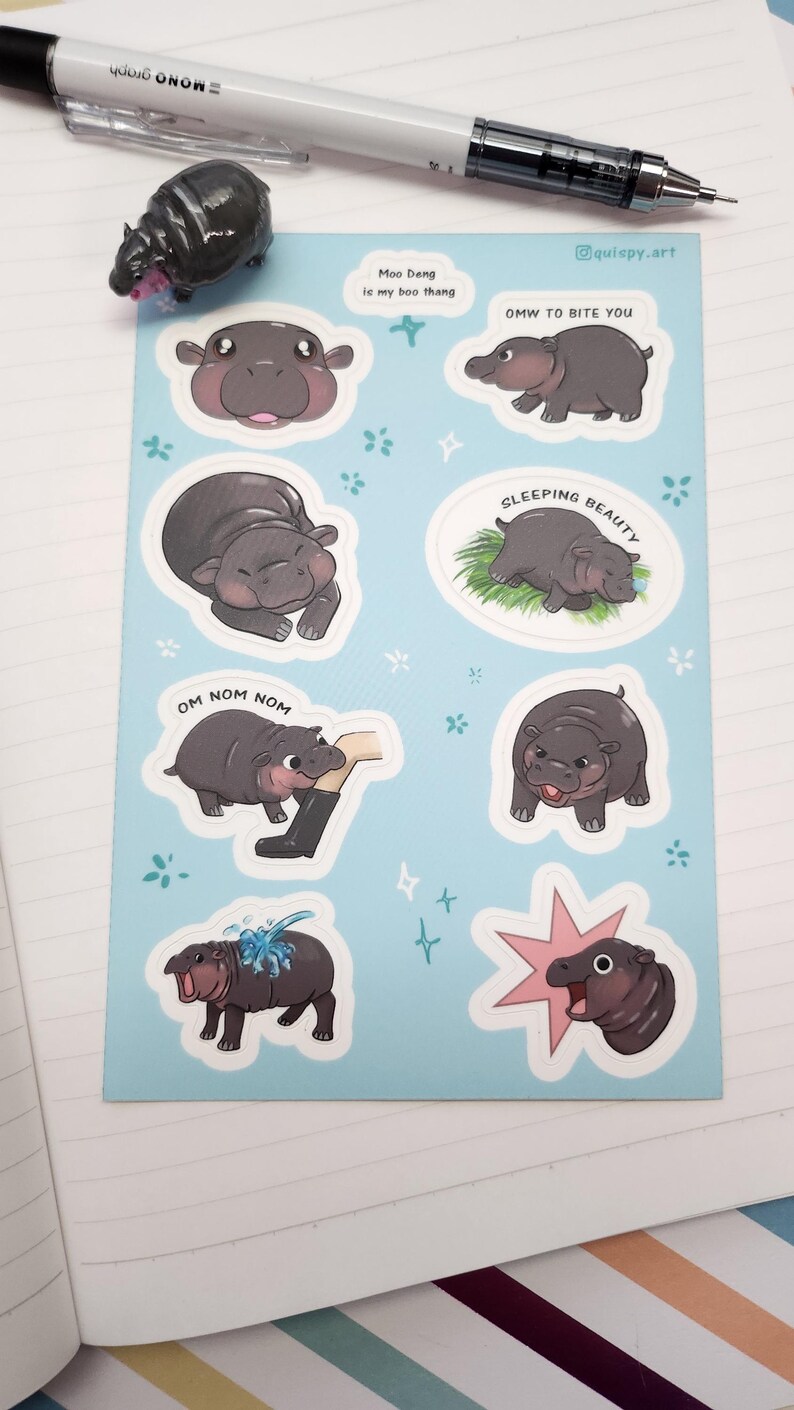 Moo Deng Vinyl Sticker Sheet - Etsy
