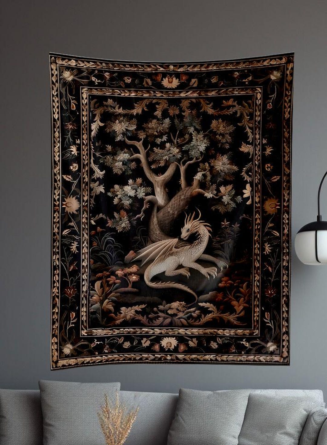 Dragon Antique Forest Scene Tapestry Wall Decor, Wall Hanging Tapestry ...