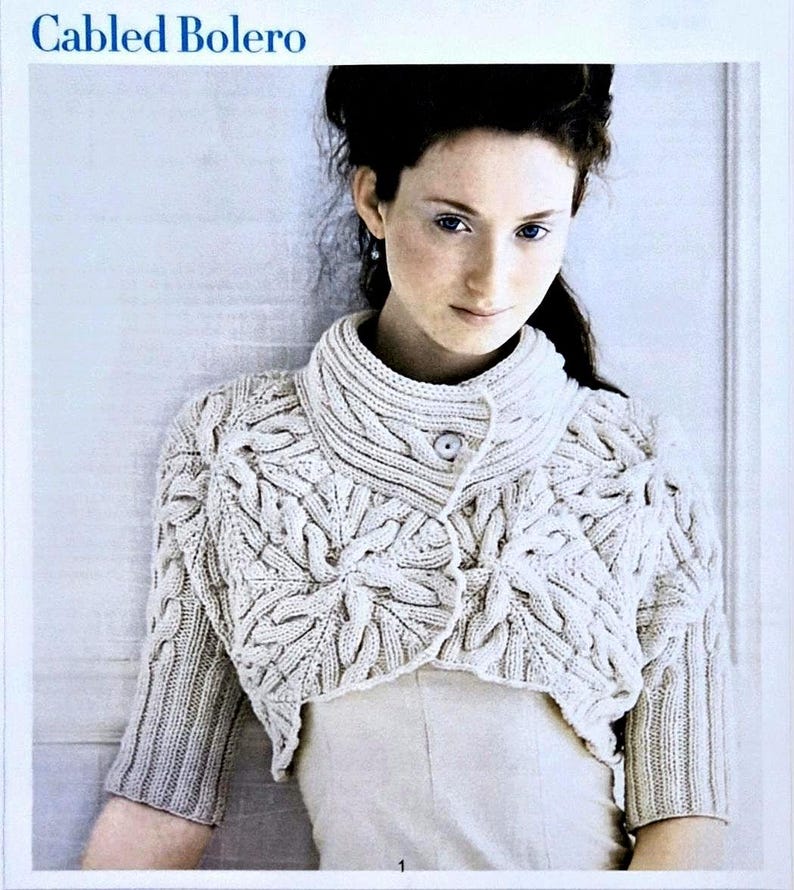 Cabled Bolero Vintage Knitting Pattern in PDF Format for Digital ...