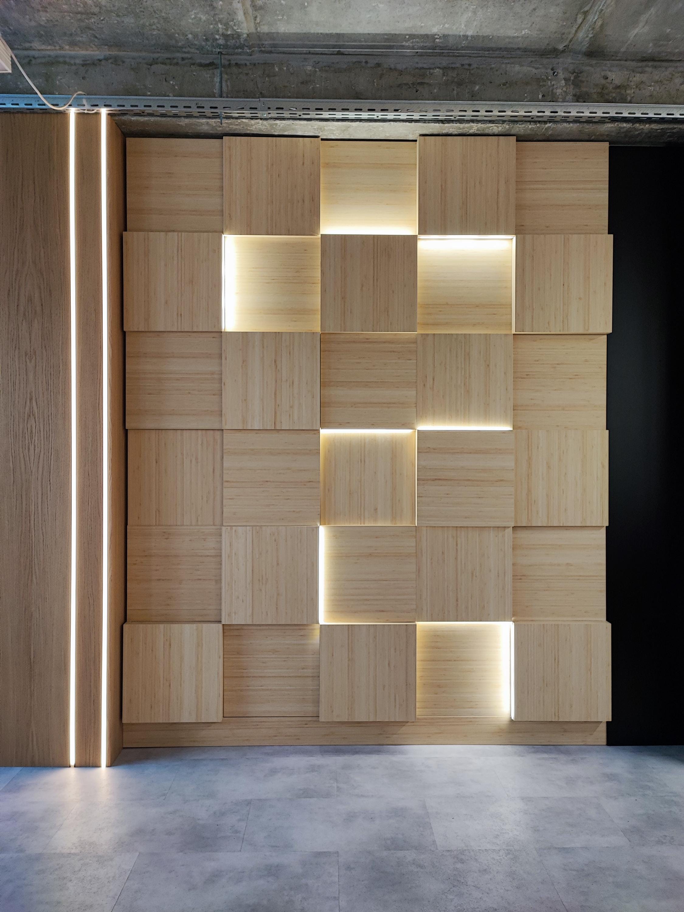 Wooden Wall Panel With Light, 3D Wall Panels, Wood Panel Art, Wall ...