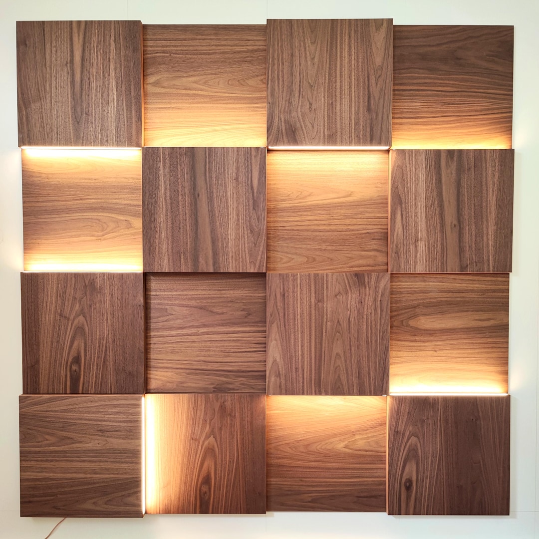 Exclusive 3D Walnut Wood Wall Panels With Backlight – Wood Paneling ...