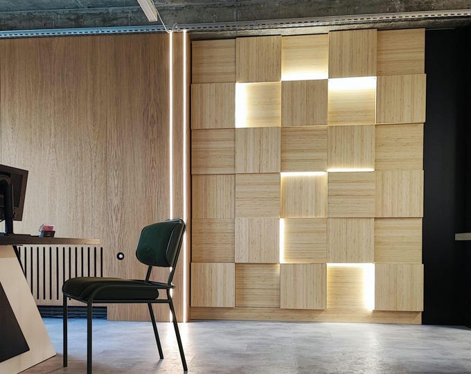 Wooden Wall Panel With Light, 3D Wall Panels, Wood Panel Art, Wall ...