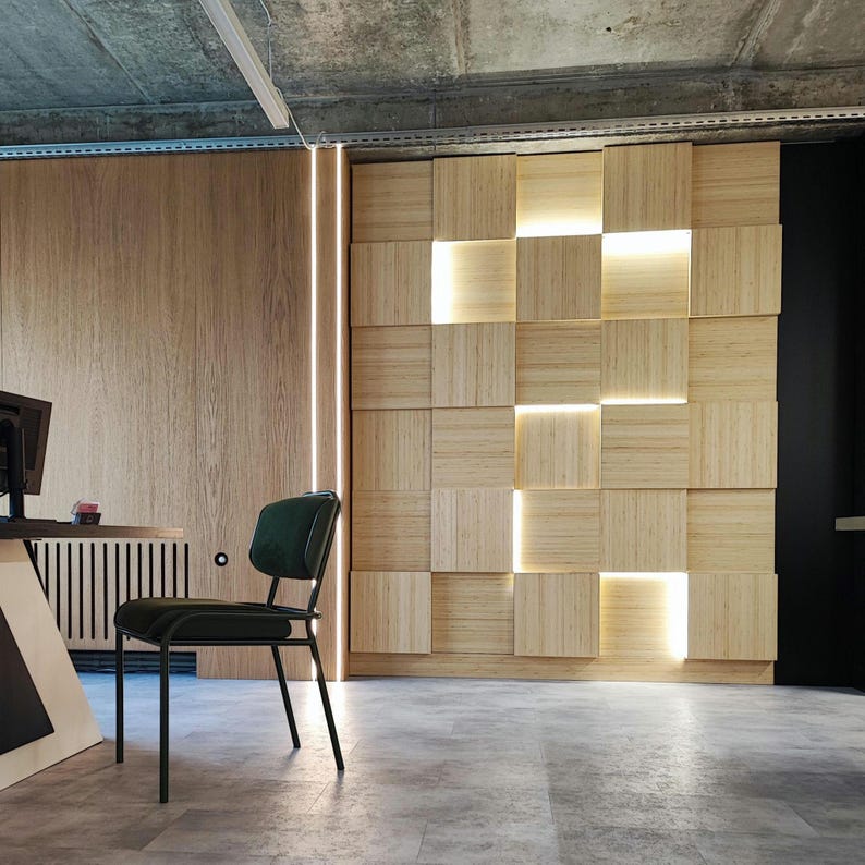 Wooden Wall Panel With Light, 3D Wall Panels, Wood Panel Art, Wall ...