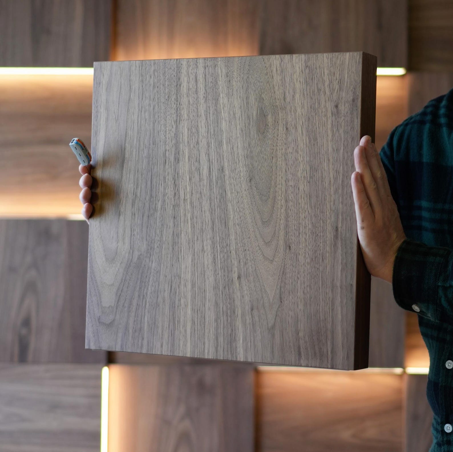 3D Walnut Wood Wall Panels With Integrated LED Backlight – Modern ...