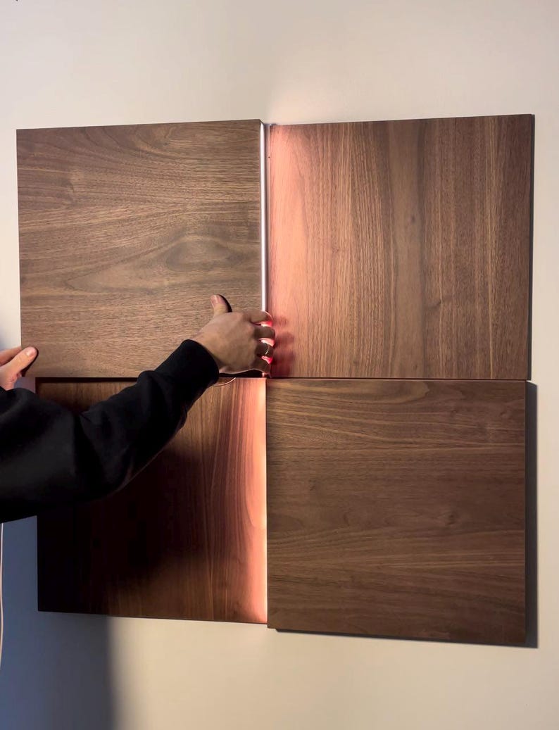 Wooden Wall Panel With Light, 3D Wall Panels, Wood Panel Art, Wall ...
