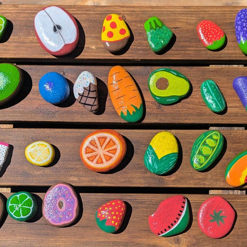 Painted Fruit on Rocks - Etsy