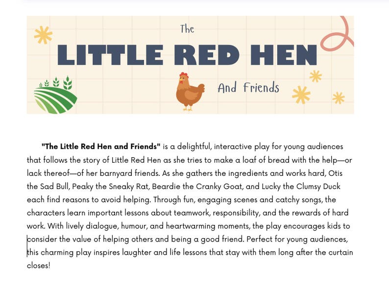 The Little Red Hen and Friends Script - Etsy