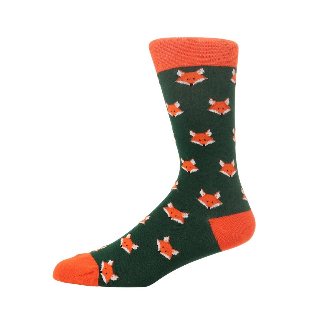 Men's Fox Socks | Fox Face-themed Crew Socks | Fun Novelty Socks ...