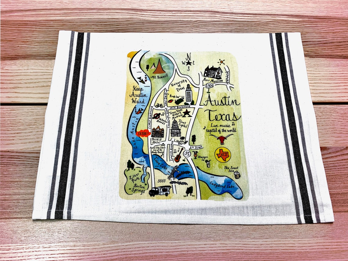 Austin Map Kitchen/tea Towel - Etsy