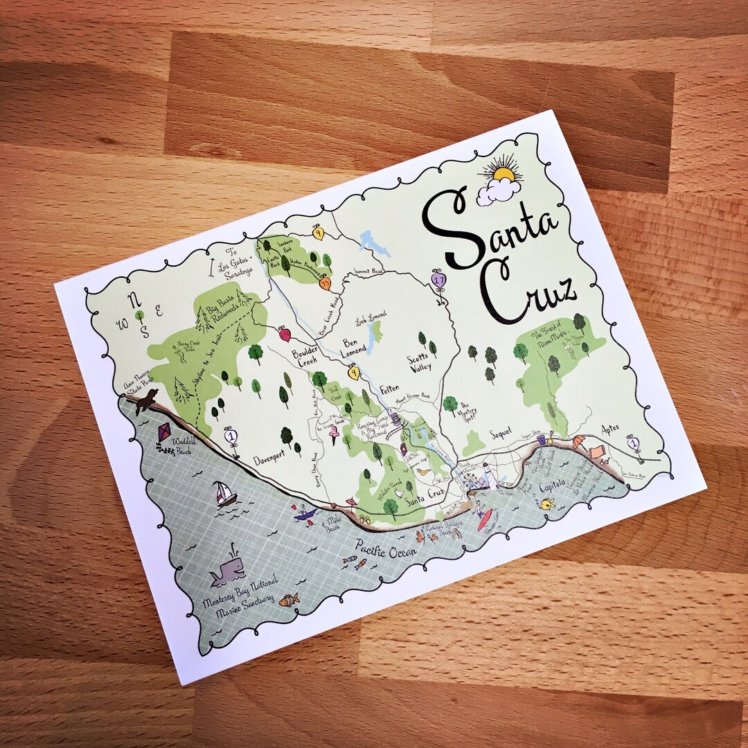 Santa Cruz Map Full Color Note Card - Etsy