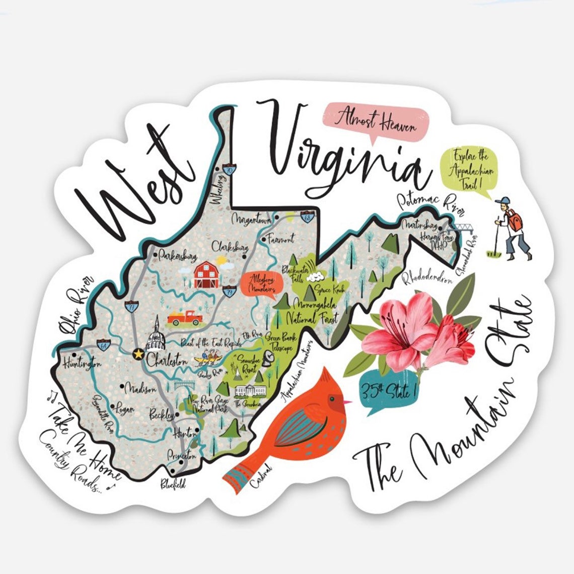 West Virginia State Vinyl Sticker - Etsy