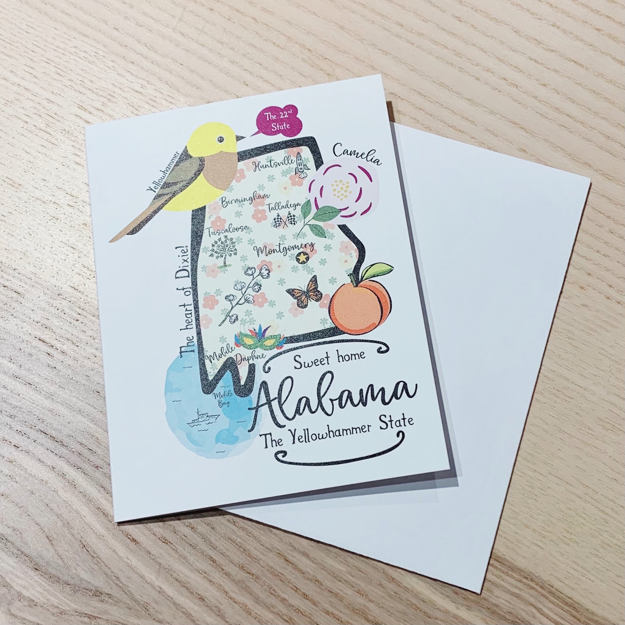 Alabama State Map Full Color Note Card | Etsy