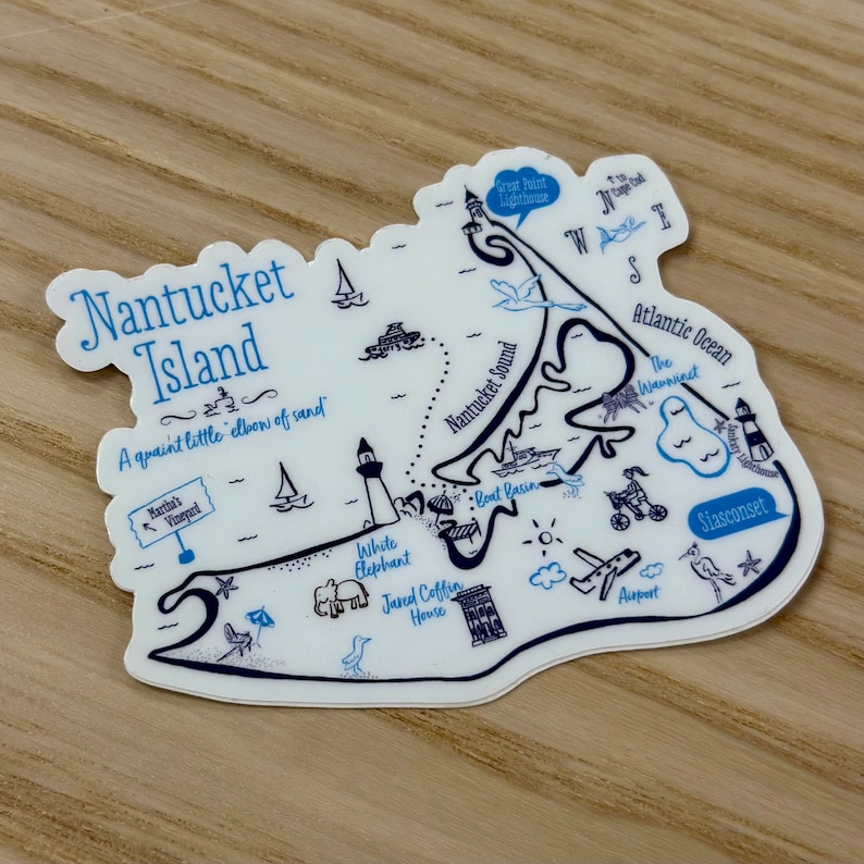 Nantucket Illustrated Map Vinyl Sticker - Etsy