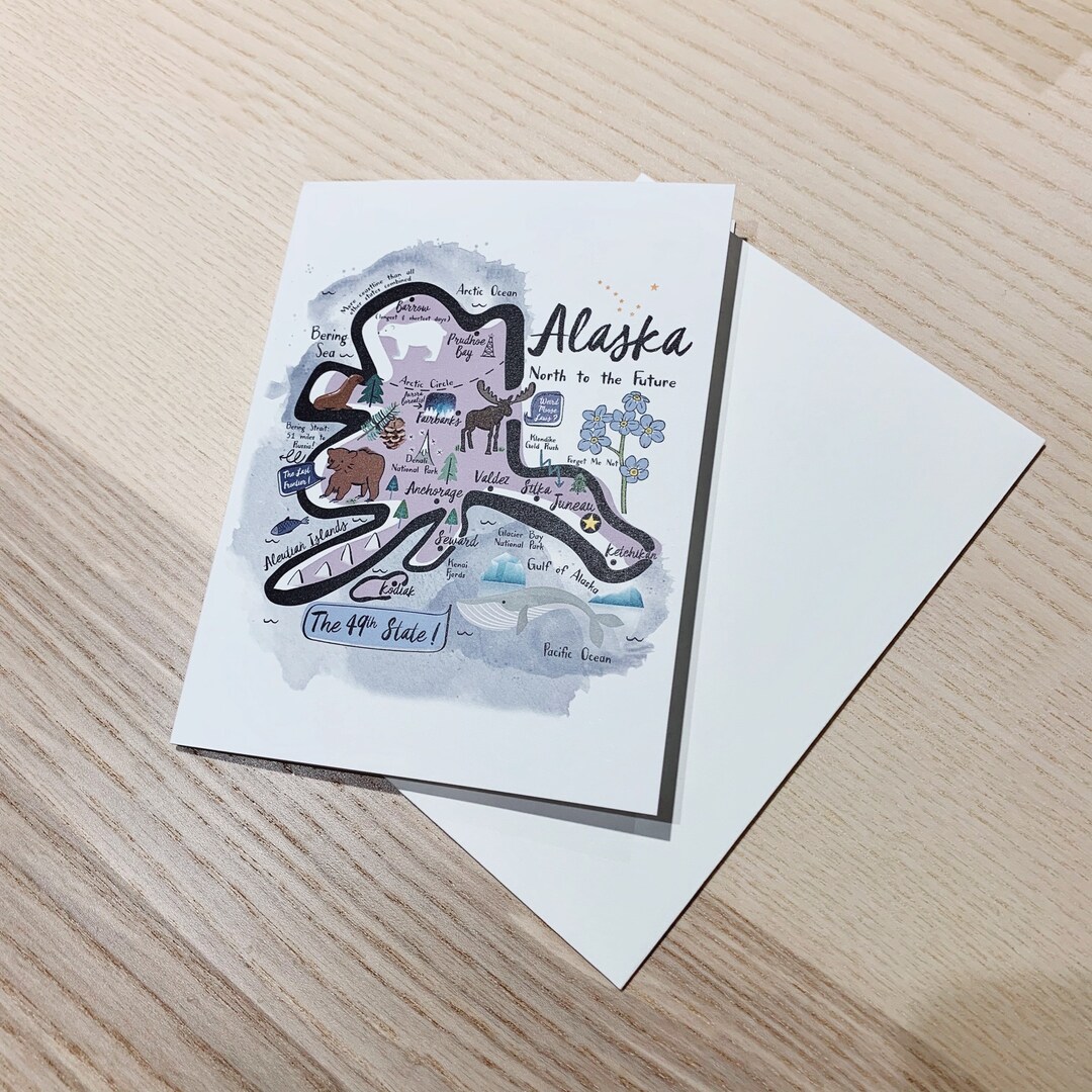 Alaska State Map Full Color Note Card - Etsy
