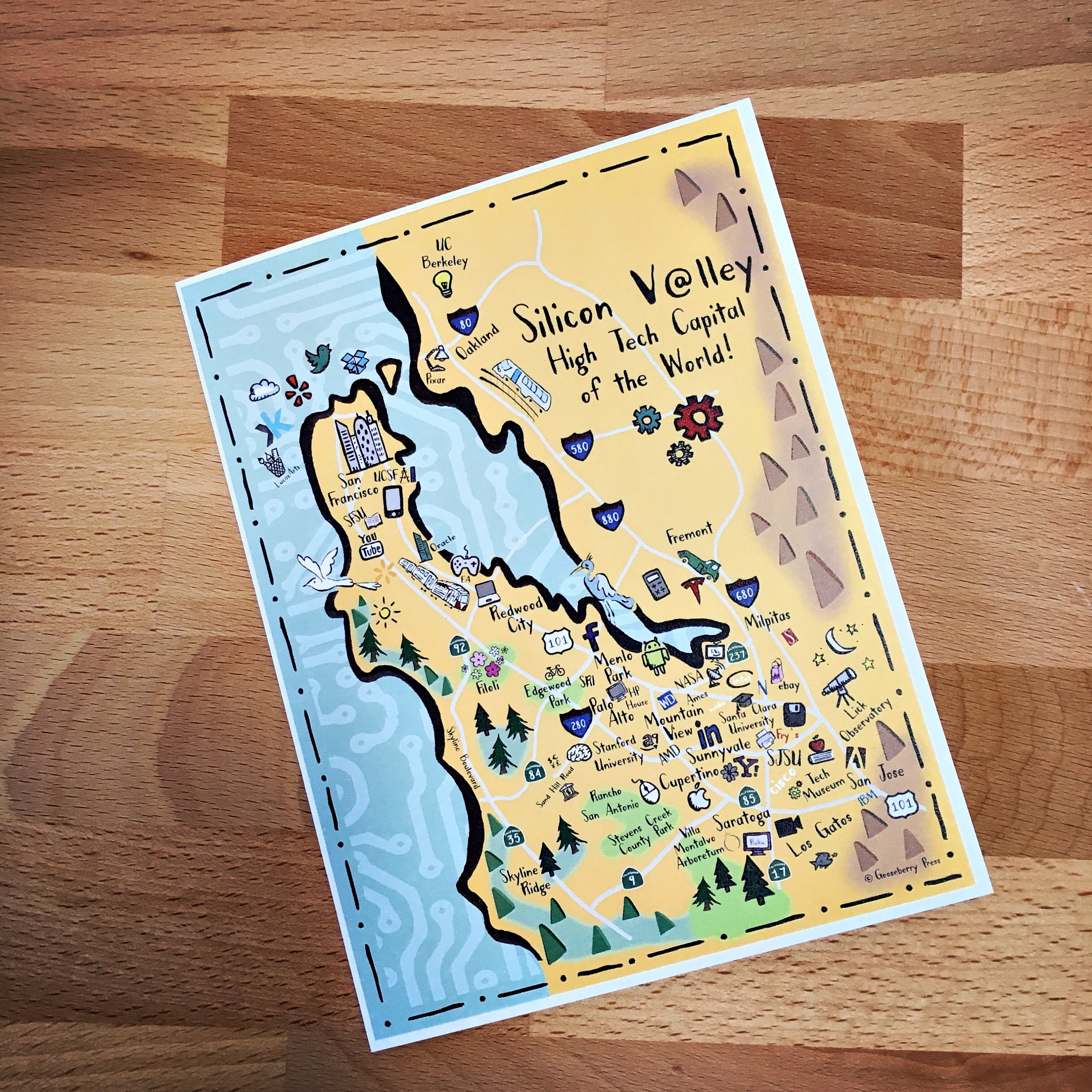Silicon Valley Map Full Color Note Card - Etsy