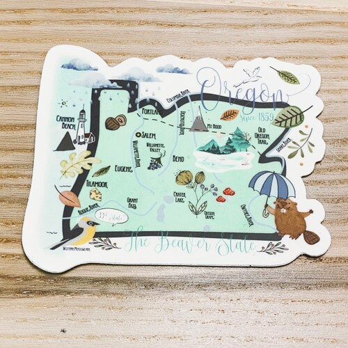 Oregon State Illustrated Map Sticker Laptop Sticker - Etsy