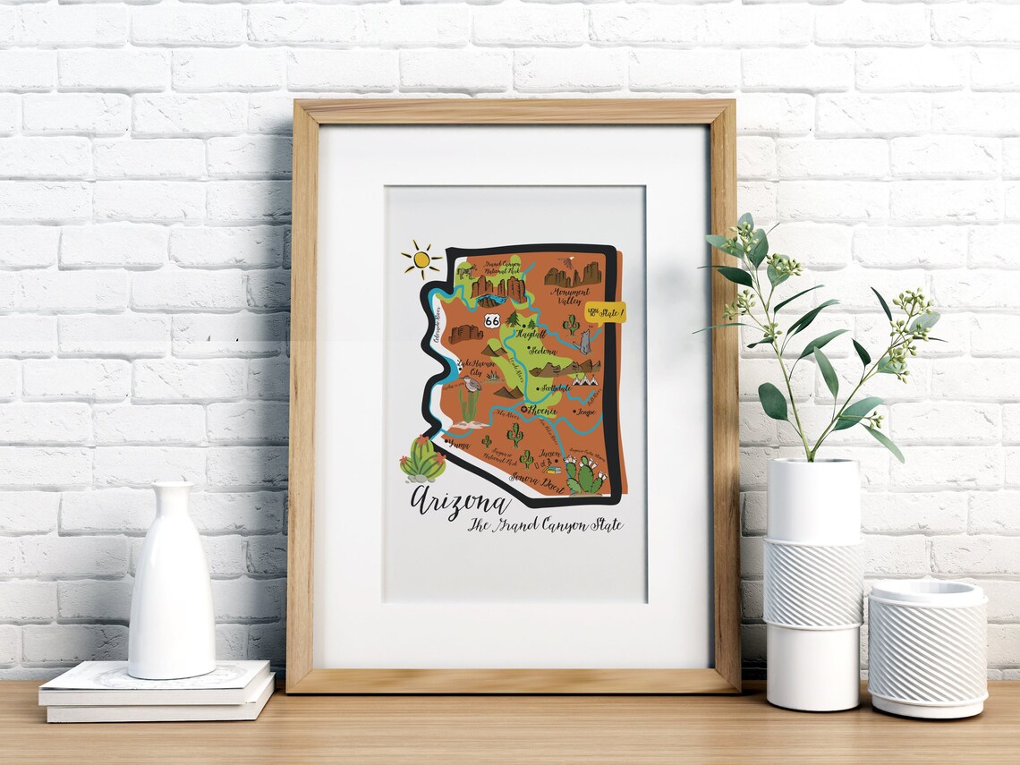 Arizona Map Art Print - Etsy