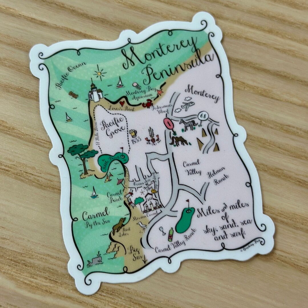 Monterey Illustrated Map Vinyl Sticker - Etsy
